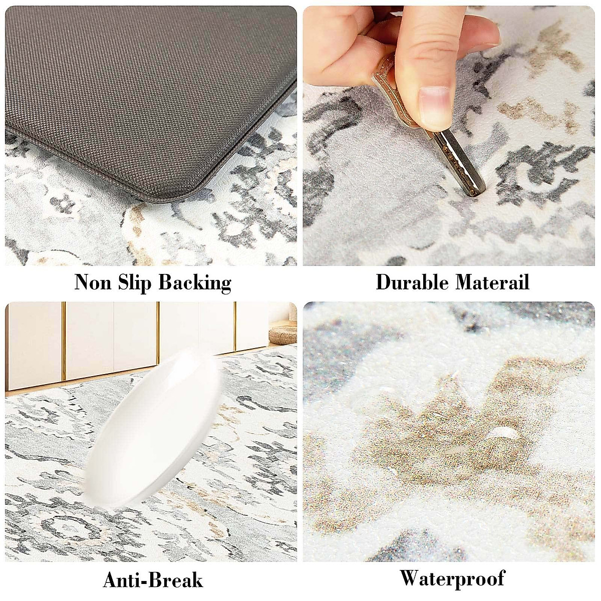 Jabogrii Kitchen Rugs Set 2 Piece Cushioned Anti Fatigue Mats PVC Non Slip Waterproof Kitchen Runner Rug Comfort Standing Foam Mat for Floor, Sink, Laundry 17.3"X47"+17.3"X29"