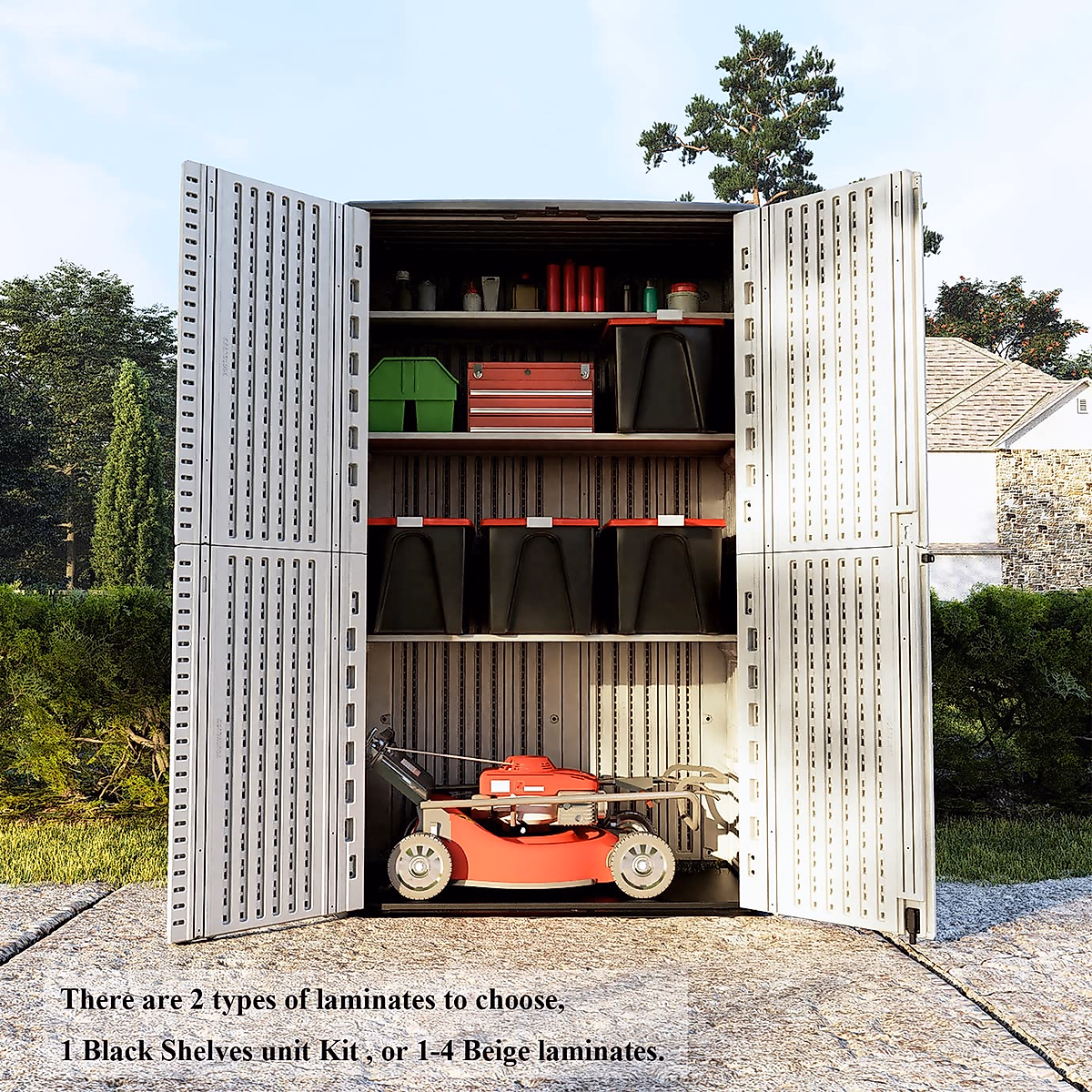 KINYING Metal Laminate Shelving Kit Vertical Storage Cabinet, with Screw and Nuts, 68” x 46” x 15”(Color: Black)