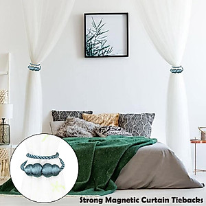 Hangtty Magnetic Curtain Tiebacks 2 Pack Rope Decorative Curtain Tie Backs Elegant Curtain Holders for Drapes Outdoor Window Treatment Holdbacks, Blue