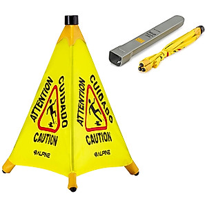 Alpine Caution Wet Floor Sign - Pop Up Slippery When Wet Sign, Wall Mounted Foldable Bilingual Yellow Safety Warning Caution Cone For Commercial & Office Use (30 Inches)