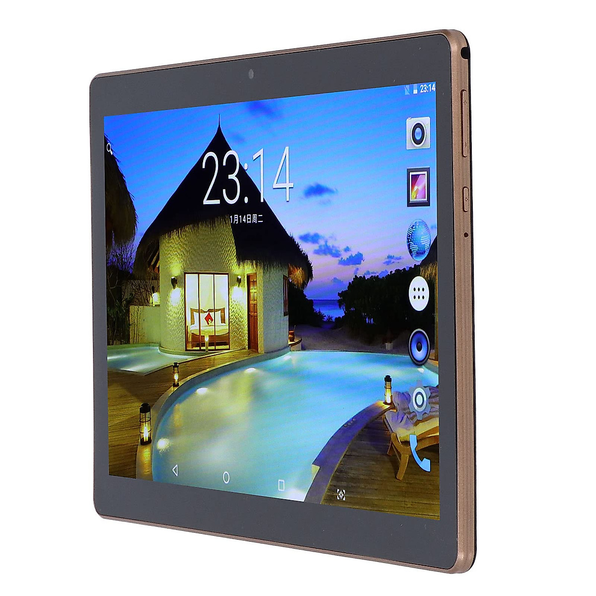 Smart Tablet 0.3MP Front 2MP Rear HD IPS Screen Octa Core Tablet Gold CNC Edge High Gloss Body 5500mAh with USB Cable for Daily Use (US Plug)