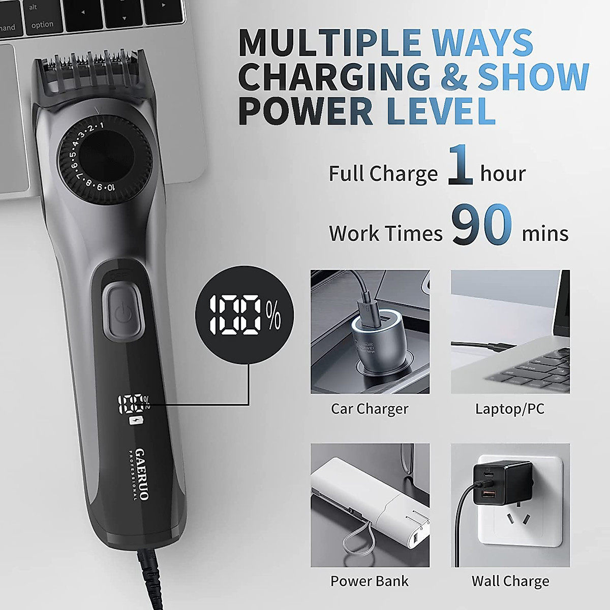 GAERUO Beard Trimmer for Men, Precision Adjustable Trimmer, 38 Length Level Detail Trimmer Hair Clippers, Fast USB Cordless Rechargeable Mens Trimmer Grooming Kit for Body Face Mustache Hair