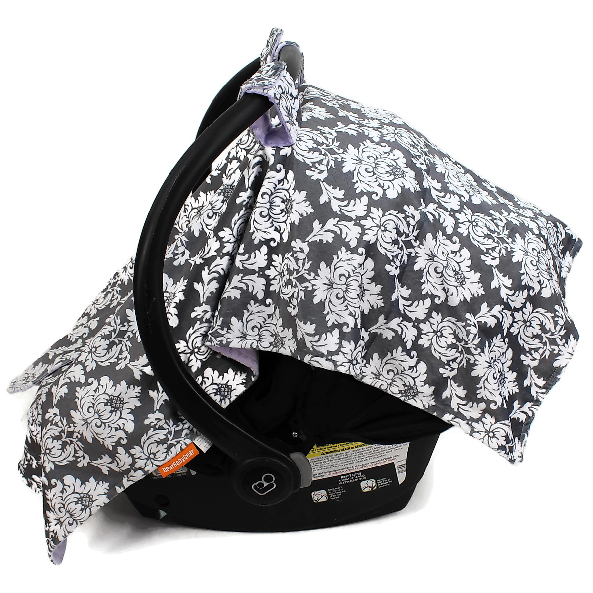 Dear Baby Gear Deluxe Car Seat Canopy, Custom Minky Print Grey and White, Lavender Minky Dot