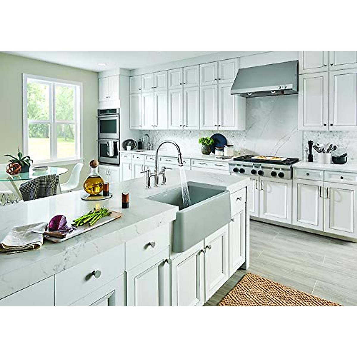 BLANCO KF-442506 Empressa Pull-Down Bridge Kitchen Faucet with Soap Dispenser, Polished Nickel