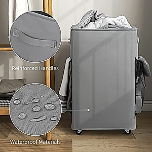 Chrislley 90L Rolling Laundry Basket Large Laundry Hamper with Wheels Collapsible Clothes Hamper Rolling Tall Laundry Storage Cart Foldable Clothes Organizer (Grey)