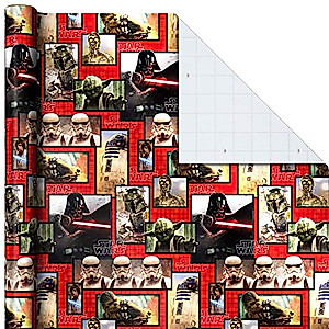 Hallmark Star Wars Wrapping Paper with Cut Lines on Reverse (3-Pack: 60 sq. ft. ttl) with Yoda, Darth Vader, Chewbacca, R2-D2, C-3PO, Stormtroopers, X-Wing, Millennium Falcon