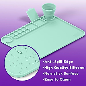Silicone Craft Mat Silicone Art Mat with Cup Silicone Mats for Crafts - Craft Silicone Mat Silicone Painting Mat - Thick Large Silicone Artist Mat w/Cup and Raised Edge for Painting 17.7"x13.7" Green