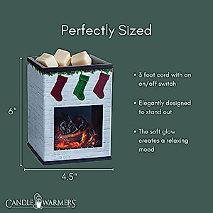 CANDLE WARMERS ETC. Fireplace Illumination Fragrance Warmer- Light-Up Warmer for Warming Scented Candle Wax Melts and Tarts to Freshen Room, White Brick Holiday