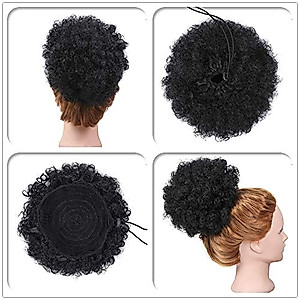 YMHPRIDE 2Pcs Afro Puff Drawstring Ponytail Hair Extension Synthetic Fluffy Kinky Curly Bun Updo Hair Pieces Donut Chignon Hairpieces Extensions(1B#)