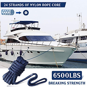 GREENEVER Dock Lines&Ropes Boat Accessories-3PC 1/2inX15 Ropes for Boats Double-Braided Mooring Marine Ropes with 12in Eye Loop for Docking,6500 lbs Breaking Strength Boating Gifts for Men(Navy Blue)