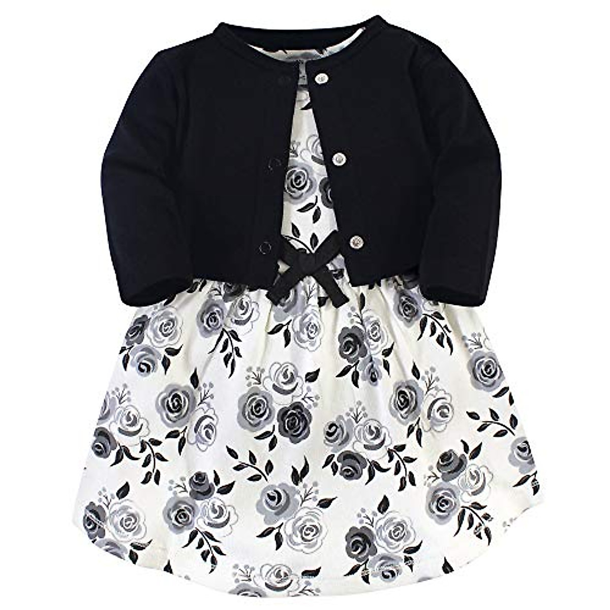 Touched by Nature Baby Girls' Organic Cotton Dress and Cardigan, Black Floral, 9-12 Months