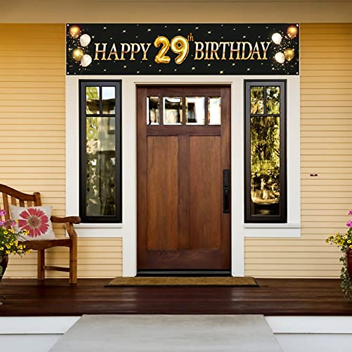 Kimini-Ki Happy 29th Birthday Banner, Lager 29th Birthday Banner Backdrops, 29th Years Old Decor, 29th Birthday Party Decorations for Men or Women - Black and Gold (29th)