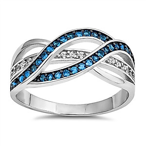 Infinity Knot Blue Simulated Topaz Promise Ring New 925 Sterling Silver Band Size 7
