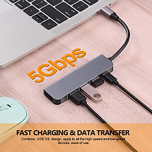 USB Type C Hub 5-in-1 USB C Adapter with 4K USB C to HDMI,USB3.0 with 5GB Data Transfer Compatible with Type c laptops
