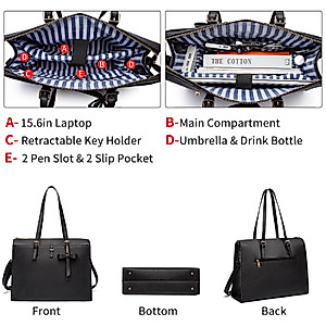 Keyli Laptop Tote Bag for Women Christmas Gifts Waterproof Leather Work Laptop Briefcase with Built-in USB Charging Port Computer Shoulder Bags Fits 15.6 Inch, Business Handbag Purse 4pcs Set Black