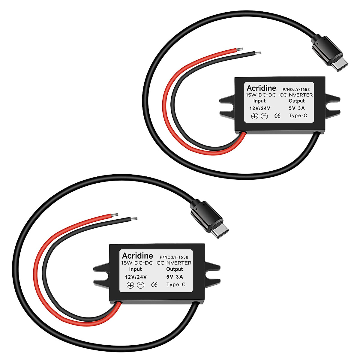 2-Pack DC 12V/24V to 5V USB C Buck Converter 3A 15W Type-C Output Charging Module Waterproof Buck Power Adapter Compatible with Raspberry Pi 4, Mobile