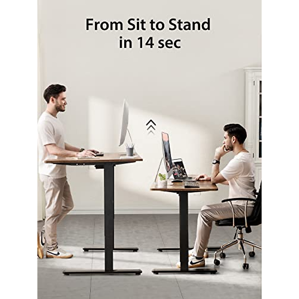 Totnz Standing Desk Adjustable Height, Electric Standing Desk with Starage Bag, Stand up Desk for Home Office Computer Desk Memory Preset with Headphone Hook (55X34 Inch, Rustic)