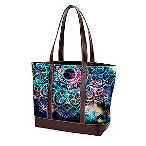 Ancient Galaxy Mandala Tote Bags Large Leather canvas Purses and Handbags for Women Top Handle Shoulder Satchel Hobo Bags