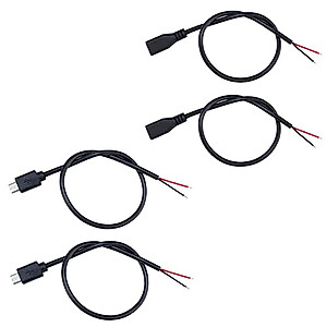 KSOPUERT 4 Pcs Micro USB to Bare Wire Open End Cable 12inch 5V 2.1A 28AWG 2 Cores Power Pigtail Repair Tin on The Tail Cable Cord DIY Black,1 Feet,2 Pcs Male Plug & 2 Pcs Female Plug Included