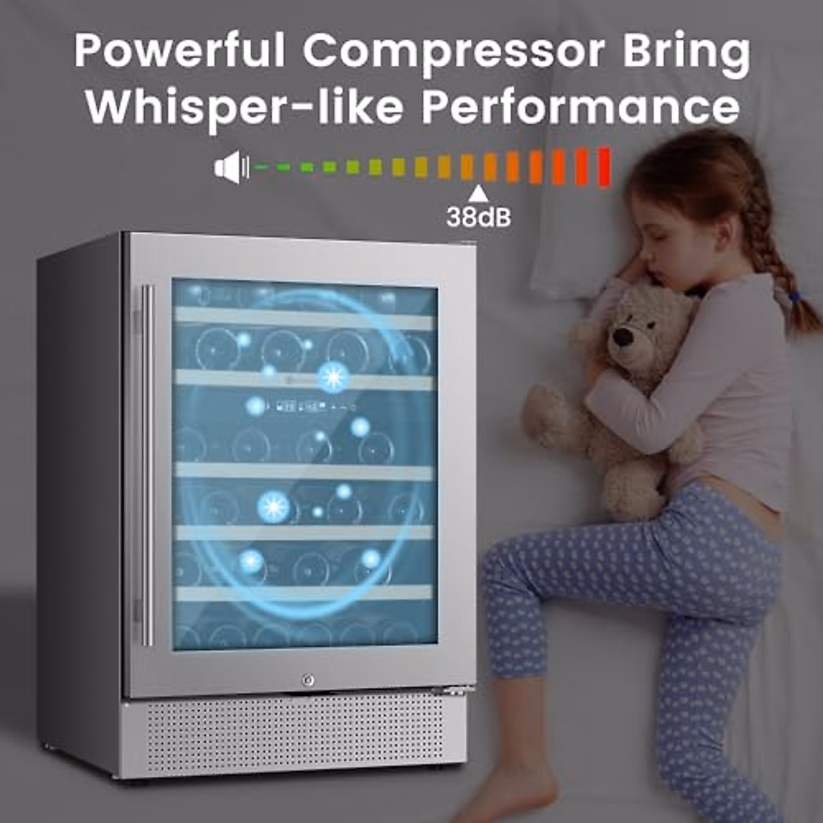 WINEBOSS 24Inch Wine Cooler Refrigerator, 46 Bottle Dual Zone Built-in Under Counter Freestanding Wine Fridge Cooler with Upgrade Compressor Tempered Glass Door Lock, Wine Cellar for Kitchen Bar