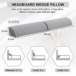 Qucover Headboard Wedge Pillow Queen, 2-Sections Viscose Fiber Polyester Bed Wedge Pillow for Headboard Grey, Between Mattress and Headboard Wedge Pillow Gap Filler (0-7"), 60"x8"x6"