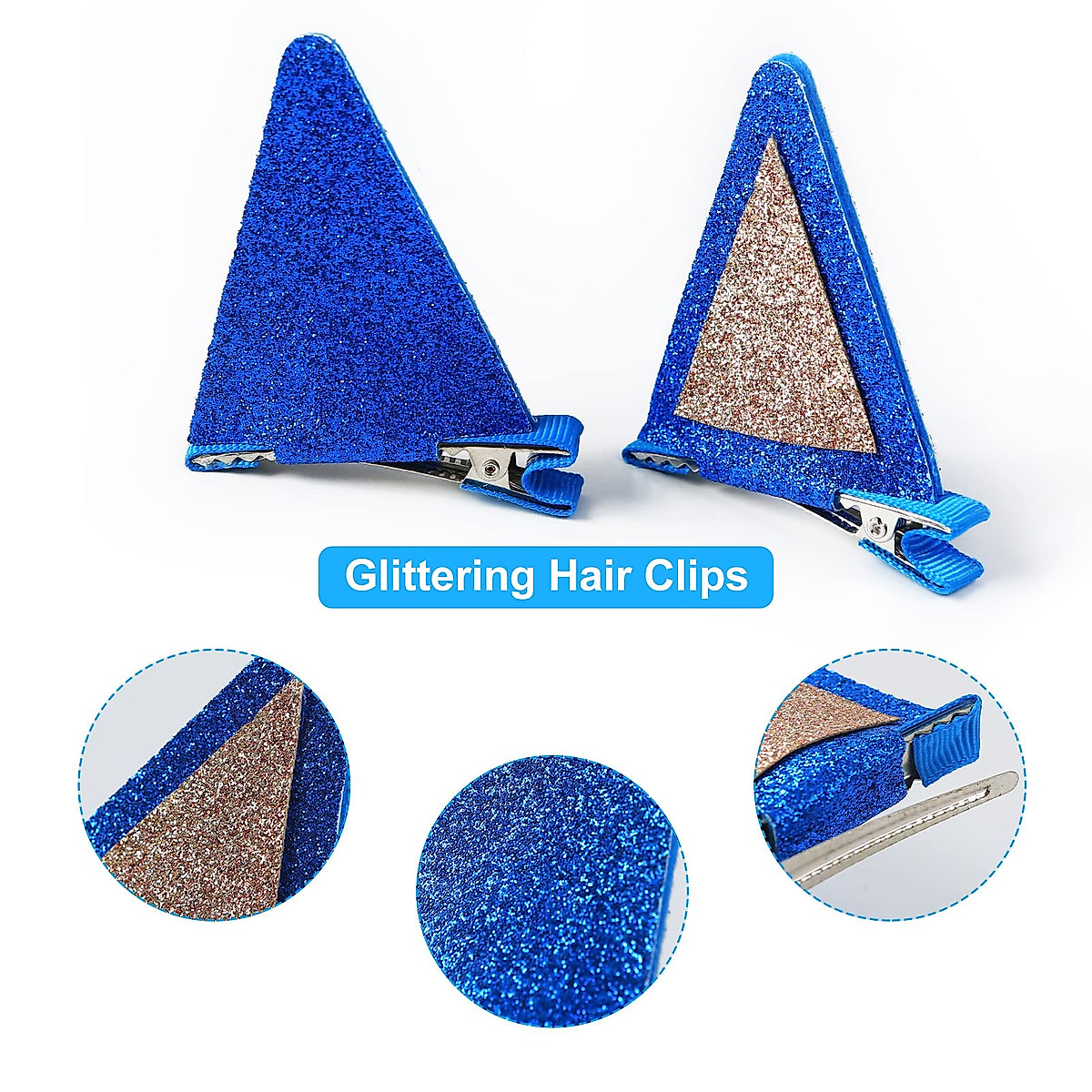Blue Dog Ears Hair Clips for Kids Toddler Glitter Halloween Costume Hair Accessories Cartoon Dress Up Birthday Party Decorations Gift