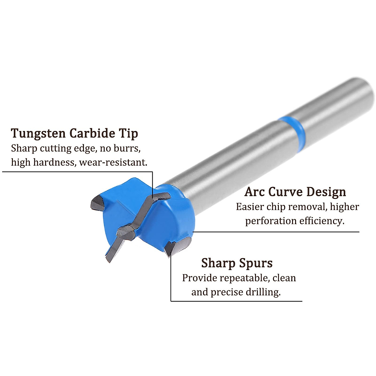 Kozelo Forstner Drill Bit - [15mm] Tungsten Carbide Auger Opener for Wood Furniture Hinge Woodworking Use, Round Shank, Dark Blue