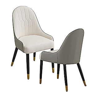 HomSof White Grey Dining Chair with PU Leather Color Solid Wood Metal Legs (Set of 2), 2 Pieces