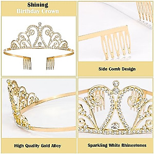 BAHABY Birthday Crown for Women It's My Birthday Sash & Rhinestone Tiara Set Birthday Sash and Tiara for Women Rhinestone Headband for Girl Glitter Crystal Hair Accessories for Party- Gold