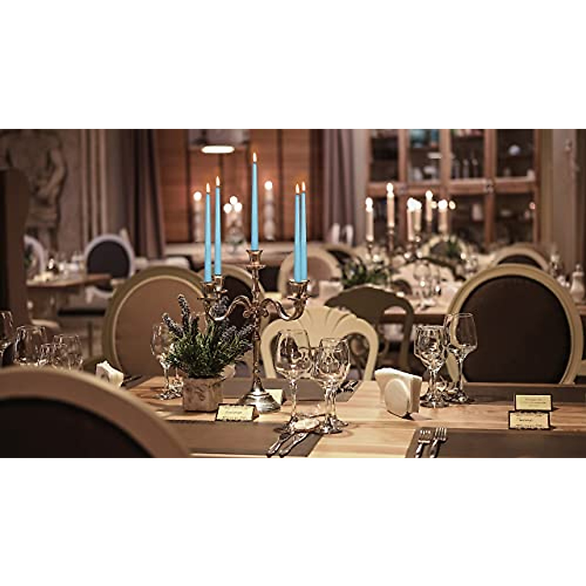 12 Pack Tall Taper Candles - 10 Inch Light Blue - Turquoise Dripless, Unscented Dinner Candle - Paraffin Wax with Cotton Wicks - 8 Hour Burn Time.