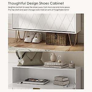 Acodaiuy Shoe Storage Cabinet, Shoe Cabinet with 2 Flip Drawers Entryway Shoe Storage Freestanding Shoe Organizer Cabinet with Metal Leg, Narrow Shoe Rack Cabinet, Diamond White