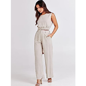 ANRABESS 2 Piece Outfits for Women Summer Vacation Beach Sleeveless Linen Crop Tank Top Casual Matching Lounge Sets Comfy Tracksuits Long Pants Jumpsuits 2023 Fashion Clothes A1102maxing-L