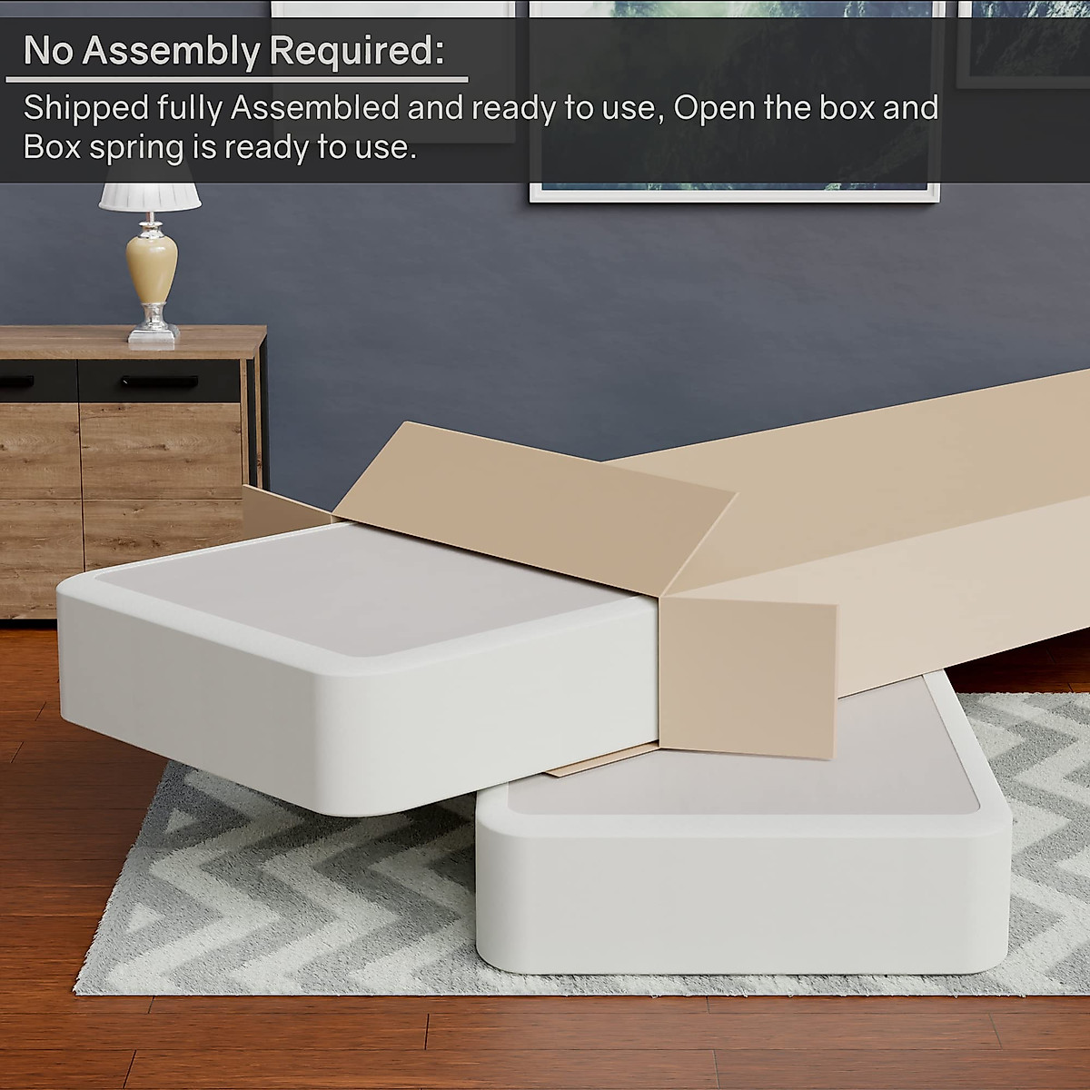 Spring Sleep 8-Inch Split Wood Fully Assembled Traditional Box Spring/Foundation For Mattress, Queen, Beige