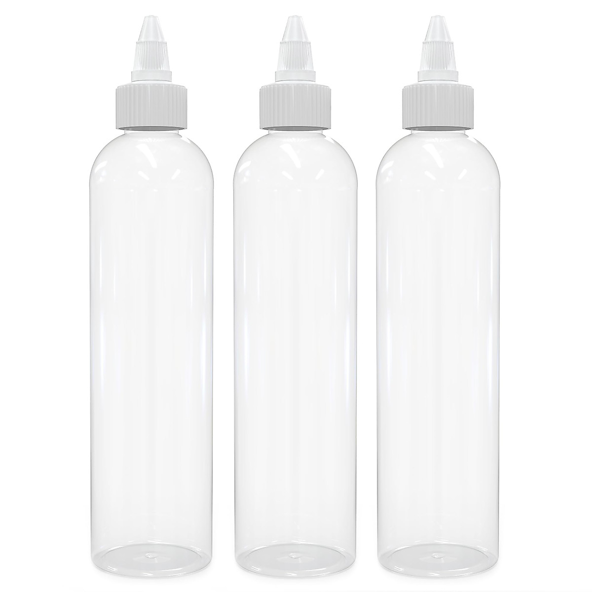 BRIGHTFROM Twist Top Applicator Bottles, 8 OZ Crystal Clear, Squeeze Empty Plastic Bottles, BPA-Free, PET, Refillable, Open/Close Nozzle - Multi Purpose (Pack of 3)