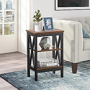 VECELO End Side Table with Storage Shelf Living Room,Bedroom Furniture, Brown(Set of 2), Nightstand with Shelves