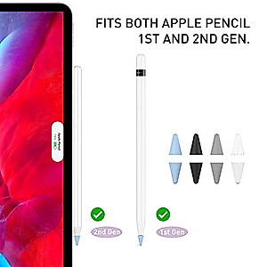 Delidigi 40 Pack Tips Cover for Apple Pencil 2nd Generation and 1st Gen Silicone Nibs Caps Writing Protection Accessories((Blue+ Black+Grey+ White,40Pack)