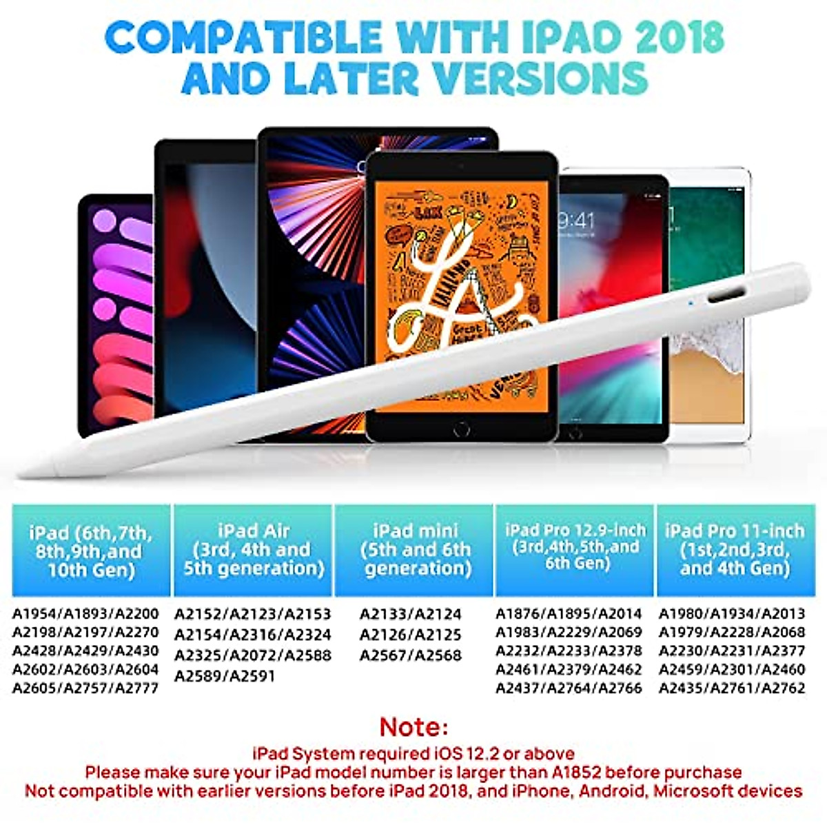 Stylus Pen for iPad with Palm Rejection, Tilt Sensitivity, ZVFBC iPad Pencil for Touch Screens Compatible with iPad Air 3rd/4th/5th, iPad Pro 11/12.9 inch, iPad 6th/7th/8th/9th/10th, iPad Mini 5th/6th