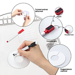 KMOTASUO 36Pcs White Clothing Rack Size Dividers, Round Clothes Hanger Separator Dividers with 150 Labels (1 Inch) and 2 Markers, Sturdy Baby Closet Organize Clothing Rod Dividers