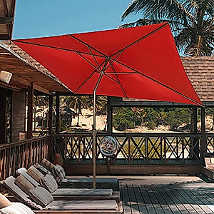 NOWENSOL Patio Umbrella Rectangular Outdoor Table Umbrella with Crank & Push Button Tilt for Terrace, Backyard, Garden, Courtyard, Swimming Pool, Lawn, 6.5x10ft (Dark Red)
