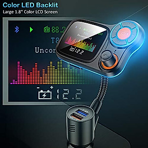 TSNAM Wireless Car Bluetooth Adapter,Radio FM Transmitters HandsFree Call Receiver and MP3 Music/APP Audio Play,QC3.0 and Smart 2.4A Dual USB Charger,1.8" Color Display,Aux Port,TF Card