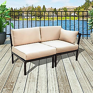 PatioFestival 2-Seat Conversation Set Patio Sectional Sofa Set 2 PCS Outdoor Metal Furniture with Cushioned Seat for Garden,Lawn,Pool
