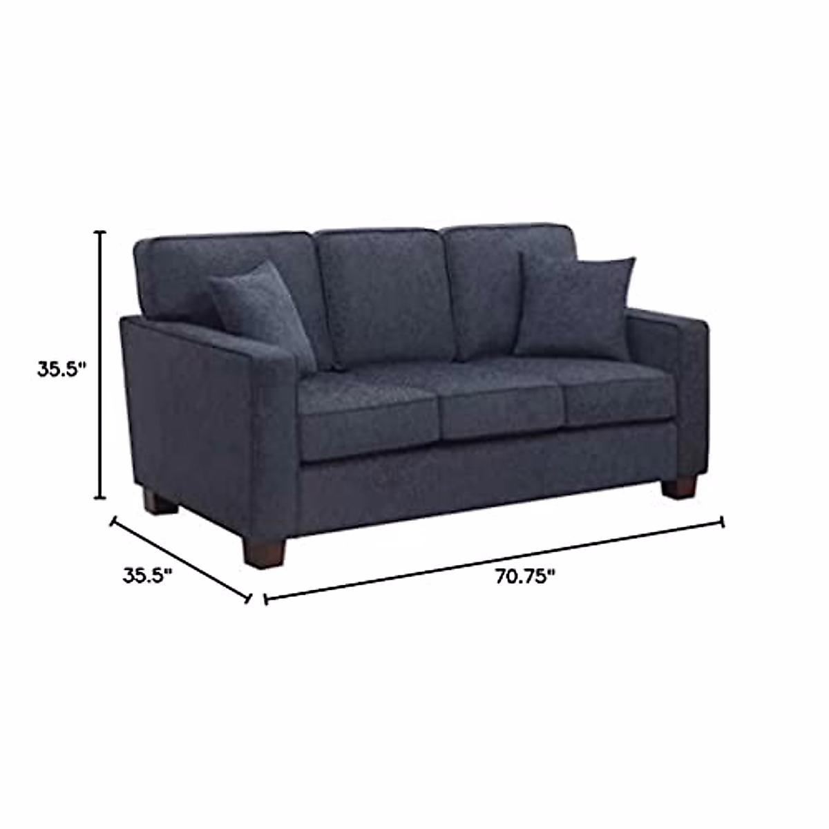 OSP Home Furnishings Russell 3 Seater Sofa with 2 Pillows and Coffee Finished Legs, Navy