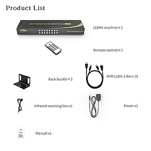 eKL KVM Switch, 16 Port v2.0 HDMI KVM Switch Supports Hotkeys Swapping 4K@60Hz 4:4:4 1080p 3D, 16 in 1/2 Out 16 PCs Sharing with One Set of Keyboard and Mouse