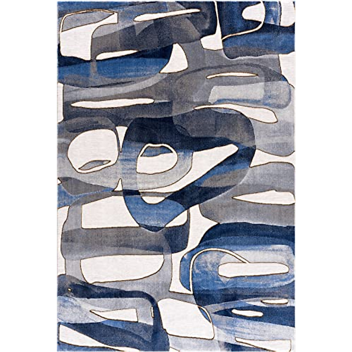 Abani Unique Blue & Grey Modern Circles Design Area Rug - Contemporary Asymmetric Print Non-Shed 4’ x 6’ Living Room Rug Rugs