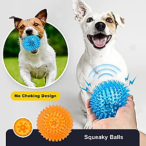 VITEVER 3.5” Squeaky Dog Toy Balls (6 Colors) Puppy Chew Toys for Teething, BPA Free Non-Toxic, Spikey Dog Balls for Medium, Large & Small Dogs, Durable Dog Toys for Aggressive Chewers
