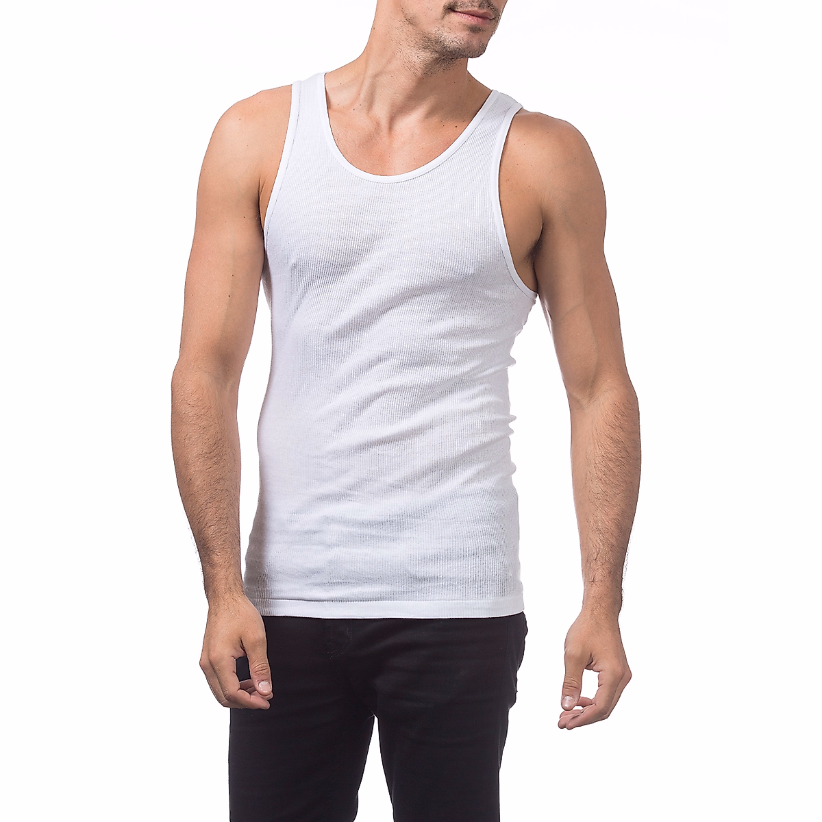 Pro Club Men's Premium Ringspun Cotton Ribbed A-Shirt (3-Pack), Snow White, Medium