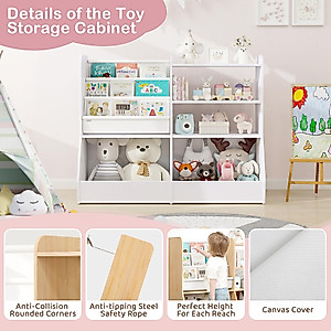 MallBest Kids Bookshelf Toy Storage Organizer Cabinet for Children Book Display 4 Tier Kids Bookshelf 3 Layer Sling Toddler Bookcase Playroom Nursery Classroom Kid Room（White）