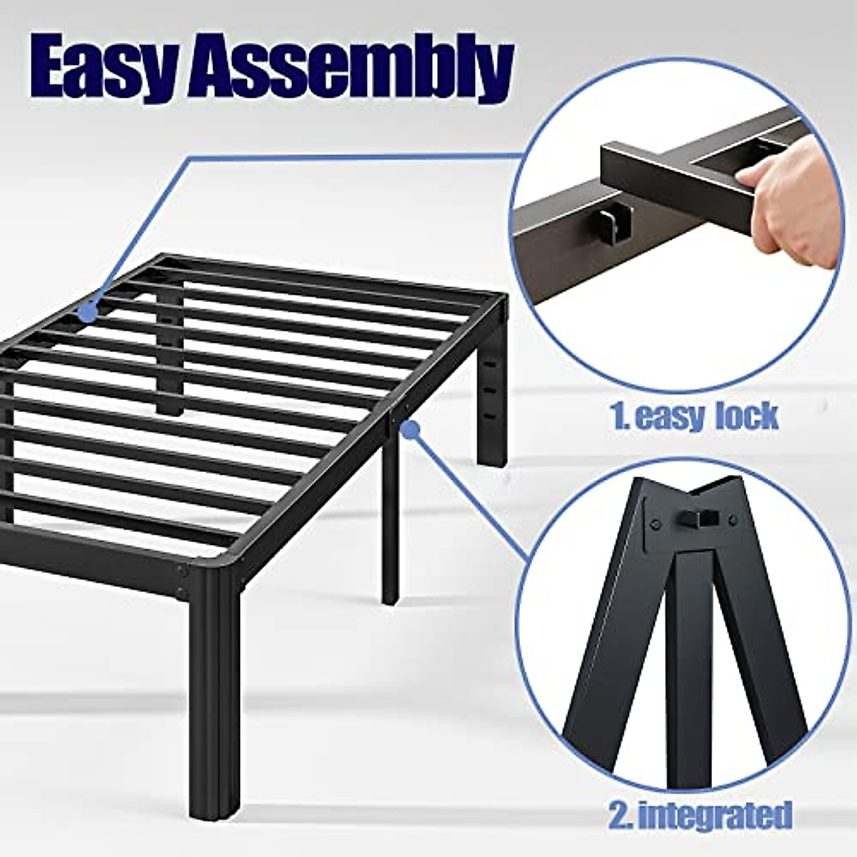 Hunlostten 18in Heavy Duty Twin Bed Frame No Box Spring Needed, Metal Platform Bed Frame Twin with Round Corners, Easy Assembly, Noise Free, Black