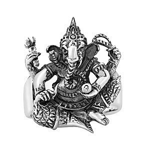 AeraVida Rare Ganesh Figure Hindu Elephant God .925 Sterling Silver Ring (7)