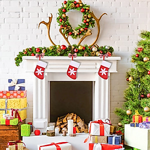 FUSHENMU 24 Pack Mini Christmas Stockings Felt Snowflake Xmas Stocking Red Sock Tableware Knife Spoon Fork Bag Candy Pouch Bag for Xmas Party Tree Dinner Table Home Ornaments